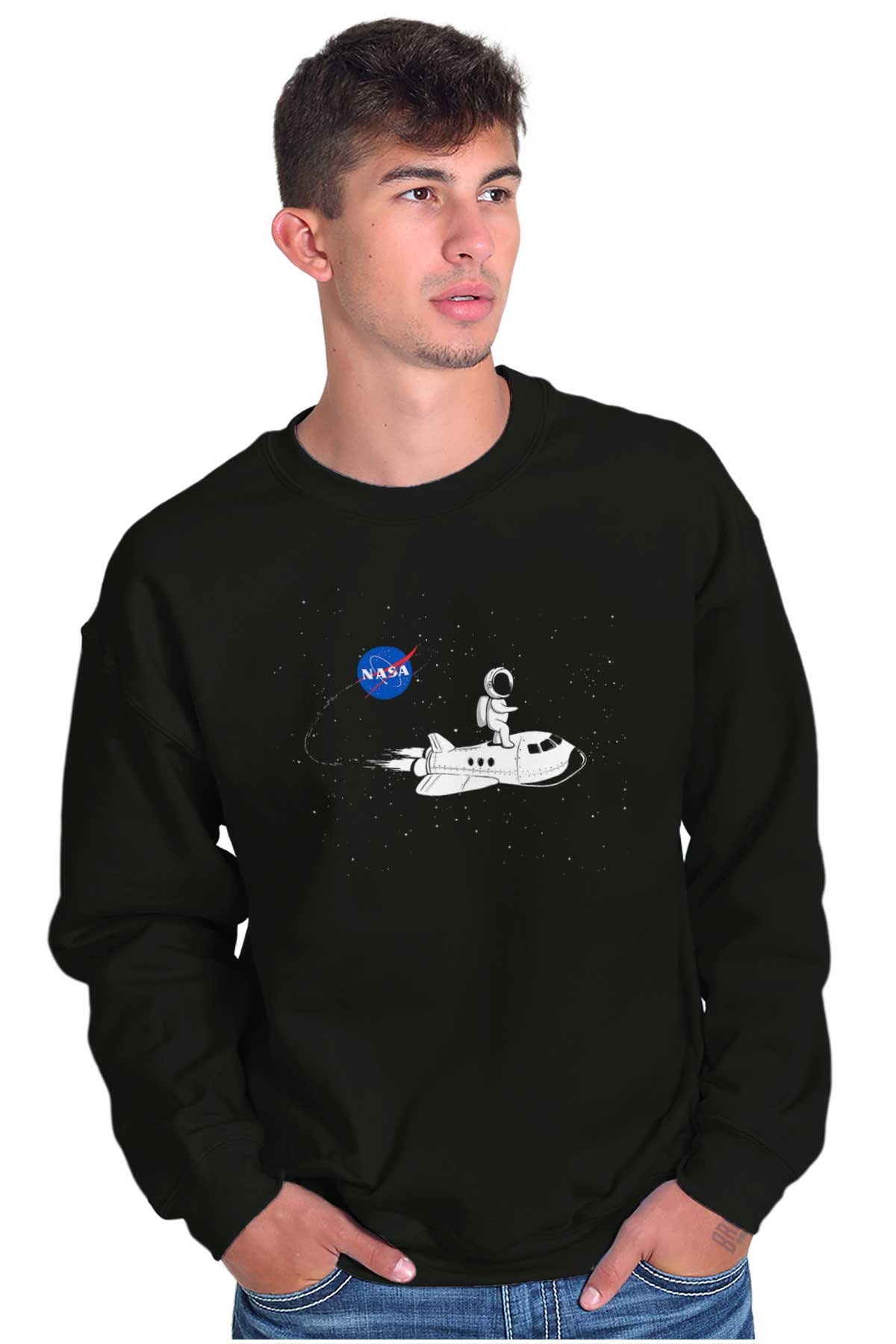 NASA Logo Astronaut in Space Shuttle Surfing Womens or Mens Crewneck ...