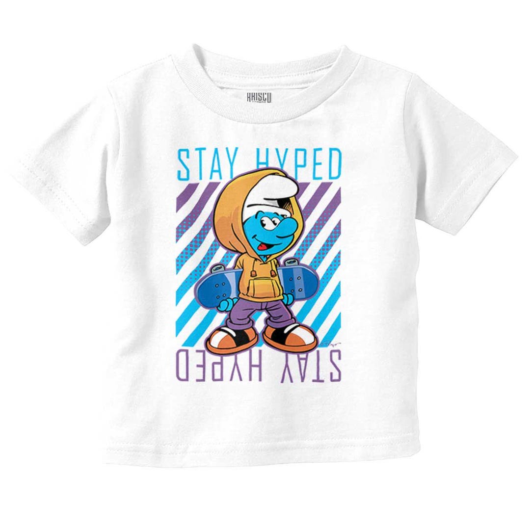 Urban Smurfs Cartoon Stay Hyped Skateboarder Toddler Boy Girl Youth T ...