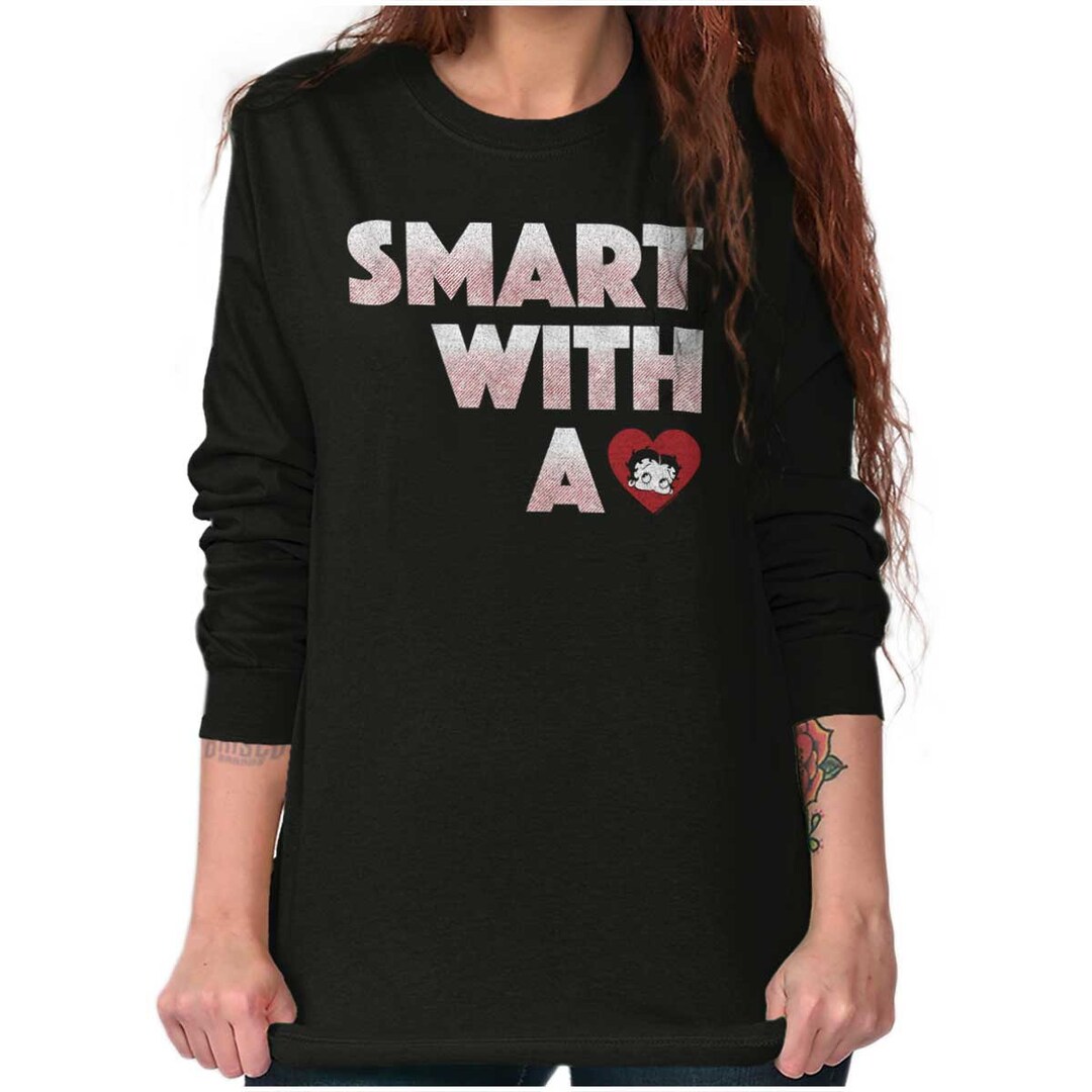 Vintage Betty Boop Smart With A Heart Gift Long Sleeve T Shirt Tees for ...