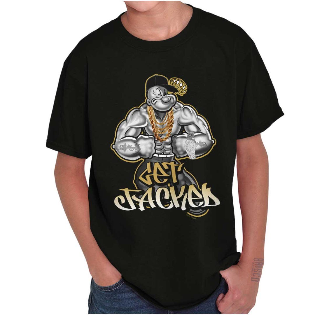 Urban Popeye the Sailor Man Get Jacked Flex Youth Crewneck T Shirts Boy ...