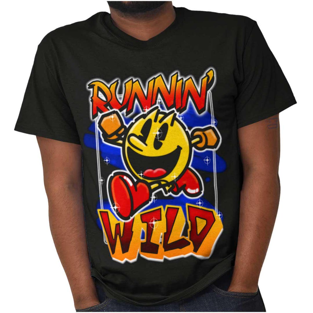 Retro PACMAN Game Airbrushed Runnin Wild Womens or Mens Crewneck T ...