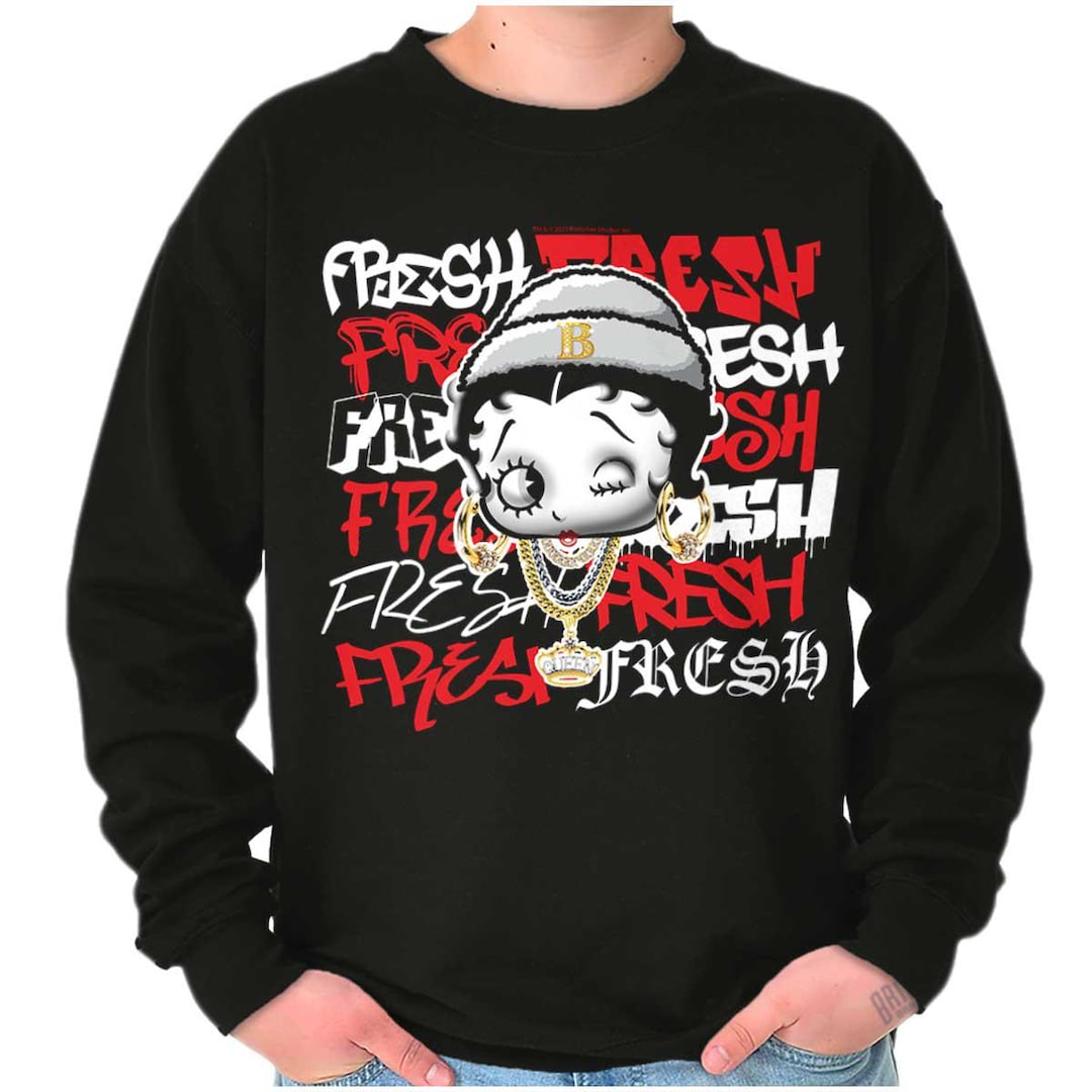 Betty Boop Bling Cartoon Fresher Than Fresh Womens Crewneck Sweatshirt ...