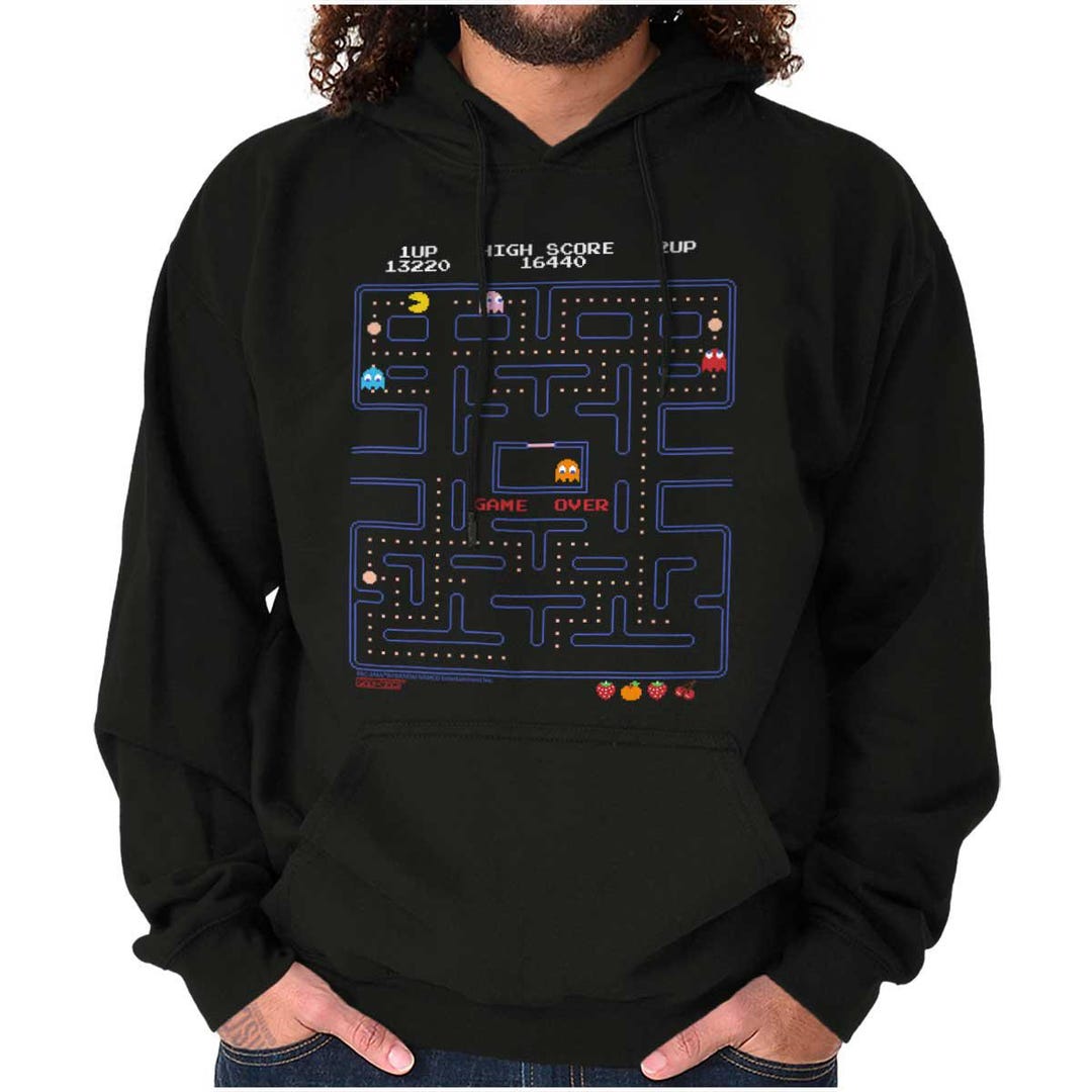 PACMAN Game Over Retro Arcade Gamer Vintage Hoodie Hooded Sweatshirt ...