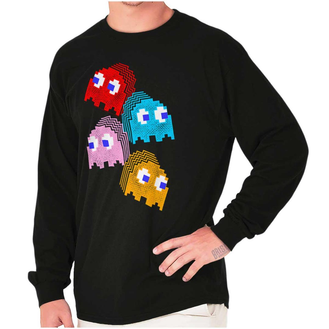 Pixelated 8-bit PACMAN Arcade Game Ghosts Long Sleeve Tshirt for Men or ...