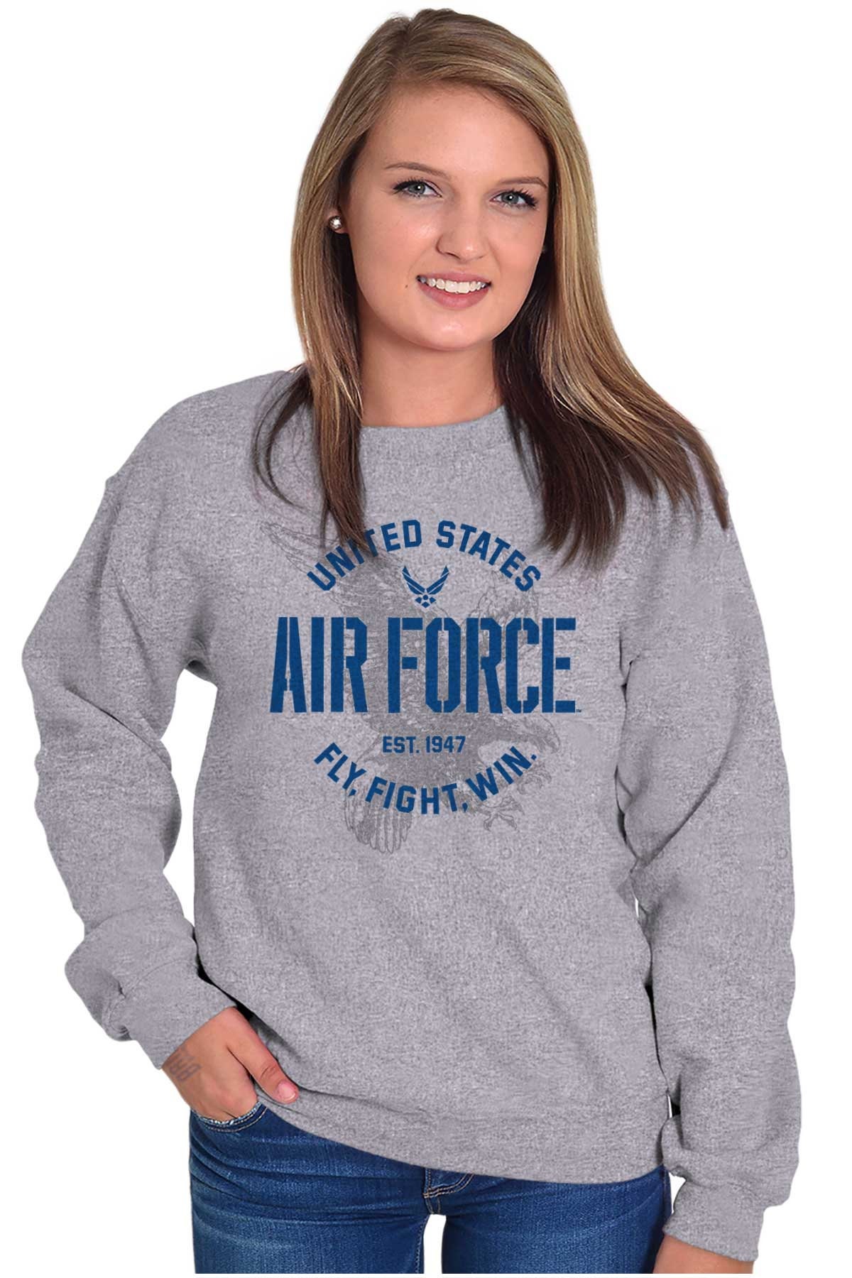 USAF Fly Fight Win US Military Air Force Womens or Mens Crewneck ...