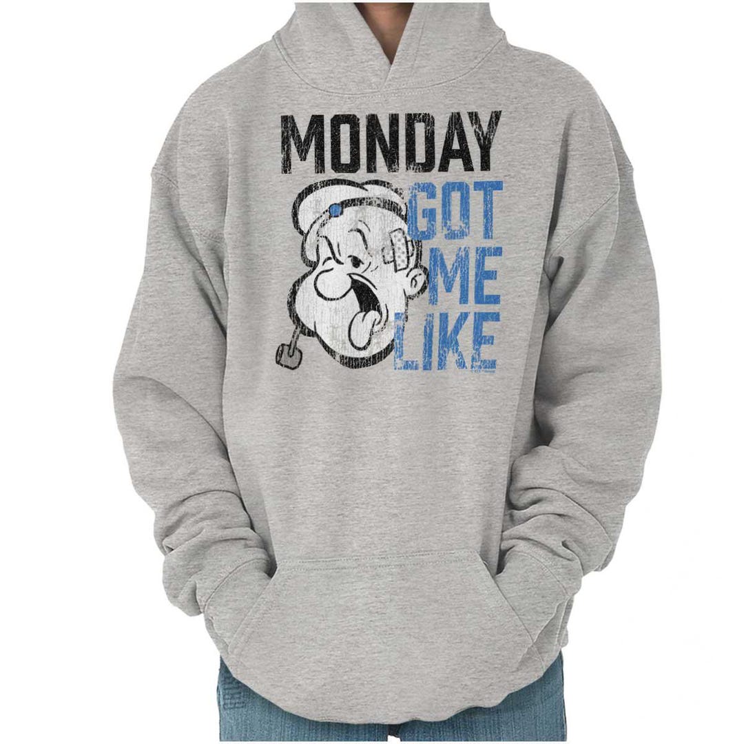 Monday Work Weekend Funny College Popeye Youth Hooded Sweatshirt Boy or ...