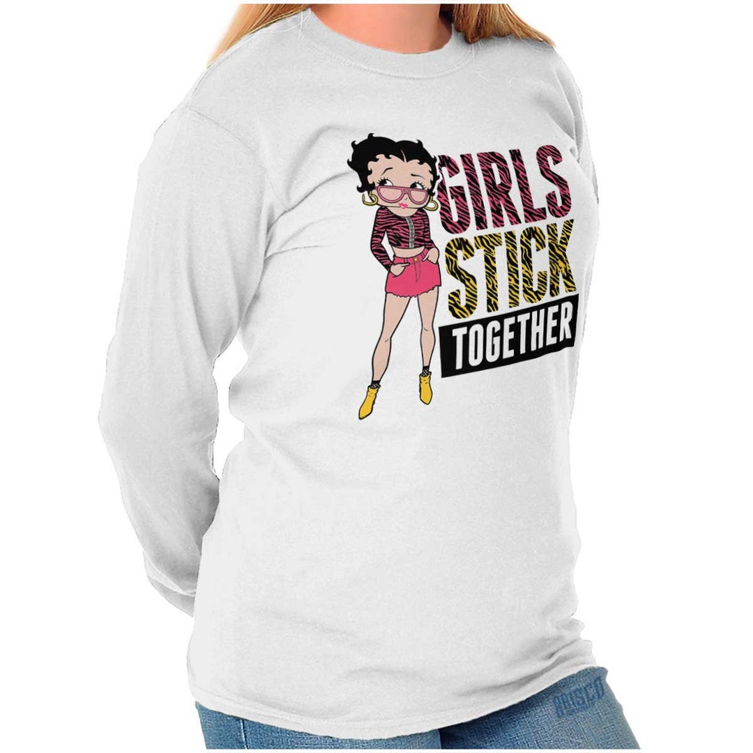 Betty Boop Girls Stick Together Power Cute Long Sleeve T Shirt Tees for ...