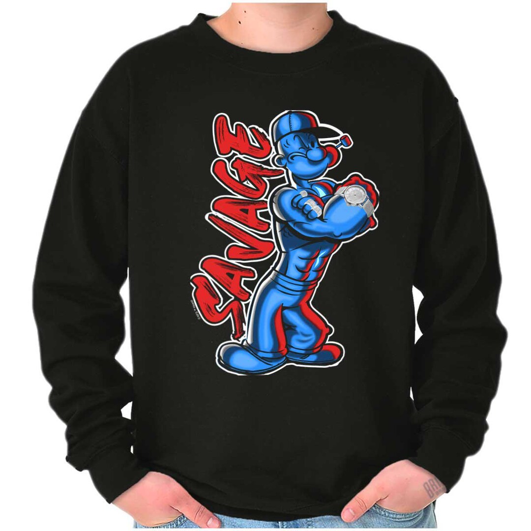 Urban Popeye the Sailor Man Savage Cartoon Womens or Mens Crewneck ...