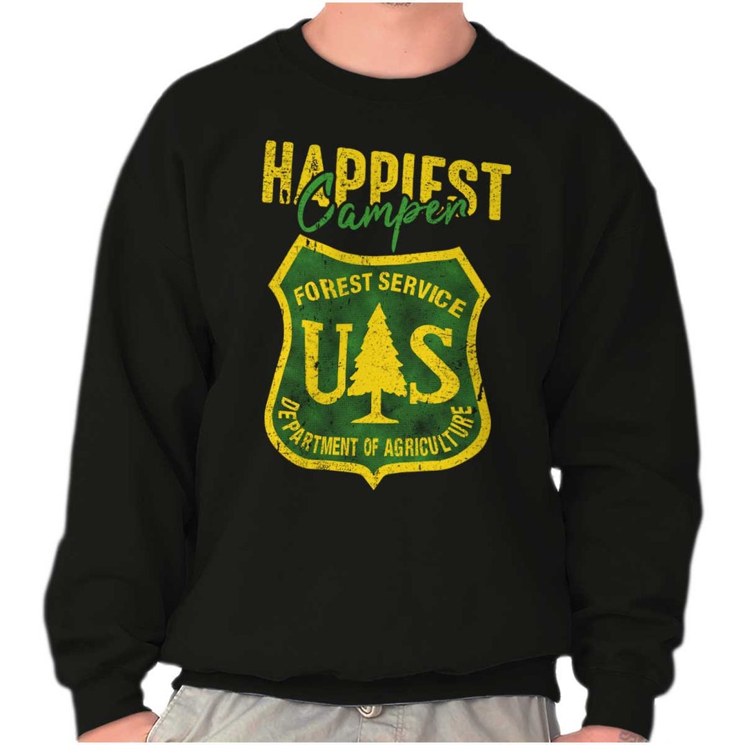 Happy Camper US Forest Service Camping Gift Womens or Mens Crewneck ...