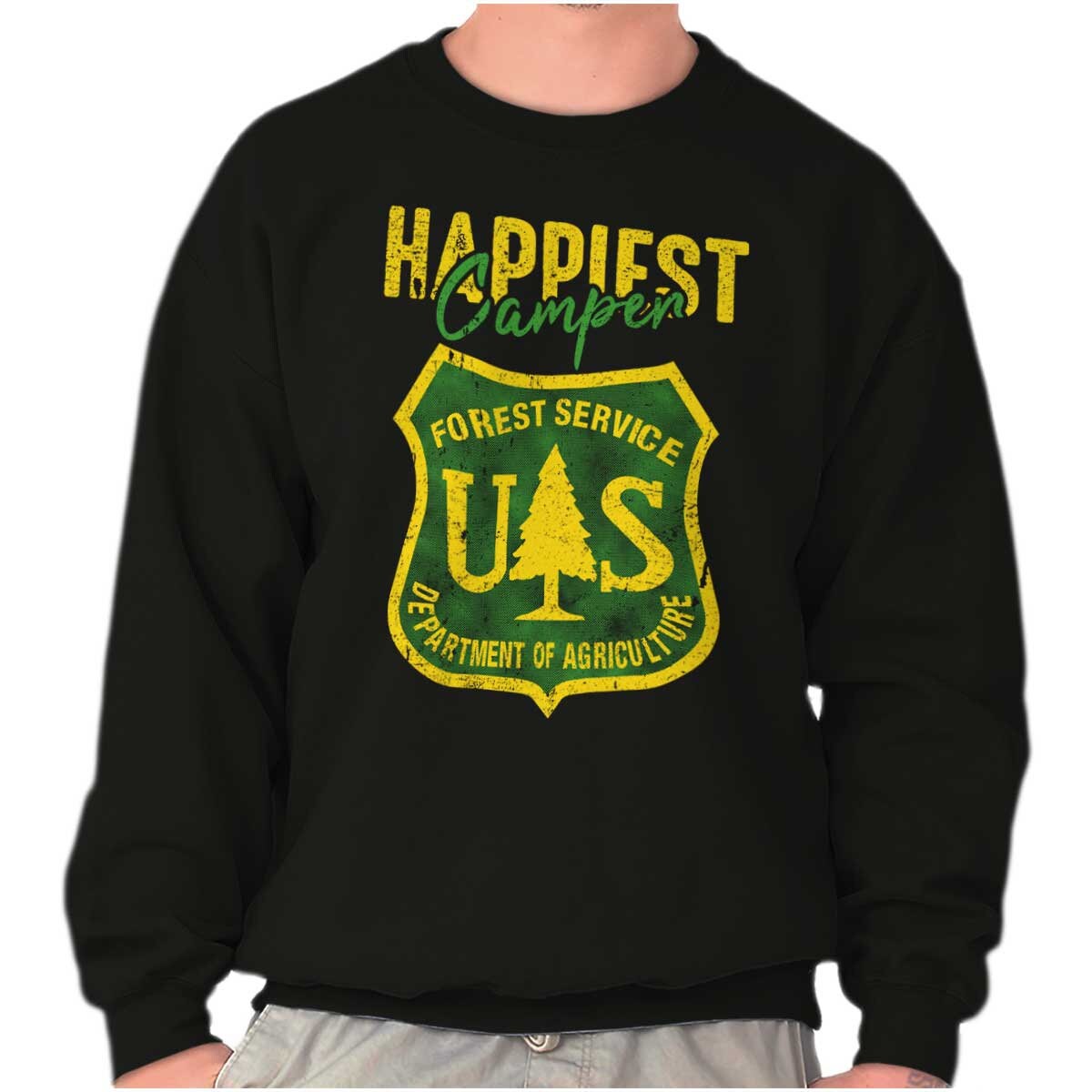 Happy Camper US Forest Service Camping Gift Womens or Mens Crewneck ...