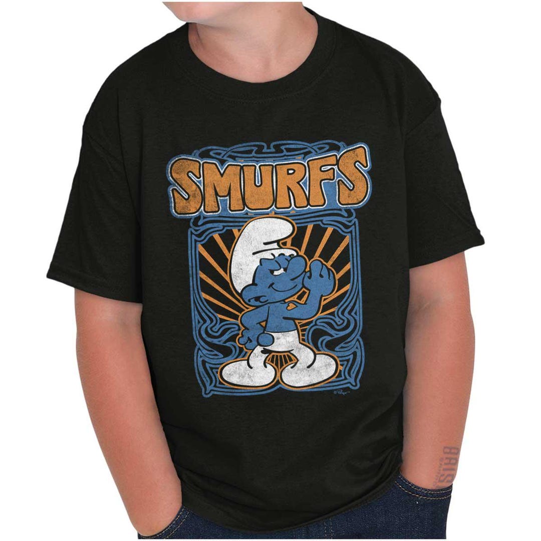 Vintage Retro Hefty Smurf Cartoon Character Youth Crewneck T Shirts Boy ...