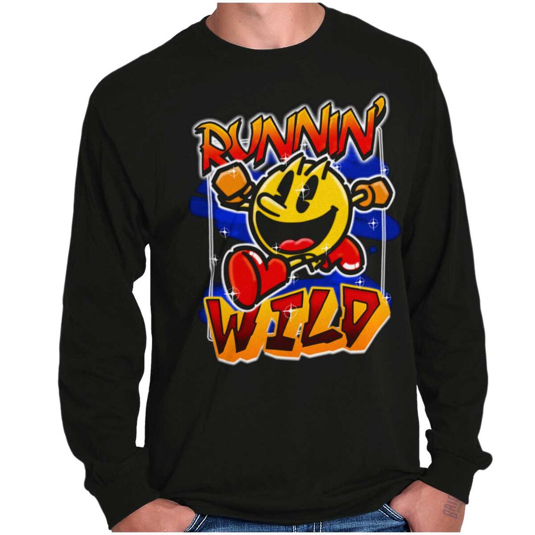 Retro PACMAN Game Airbrushed Runnin Wild Long Sleeve Tshirt for Men or ...