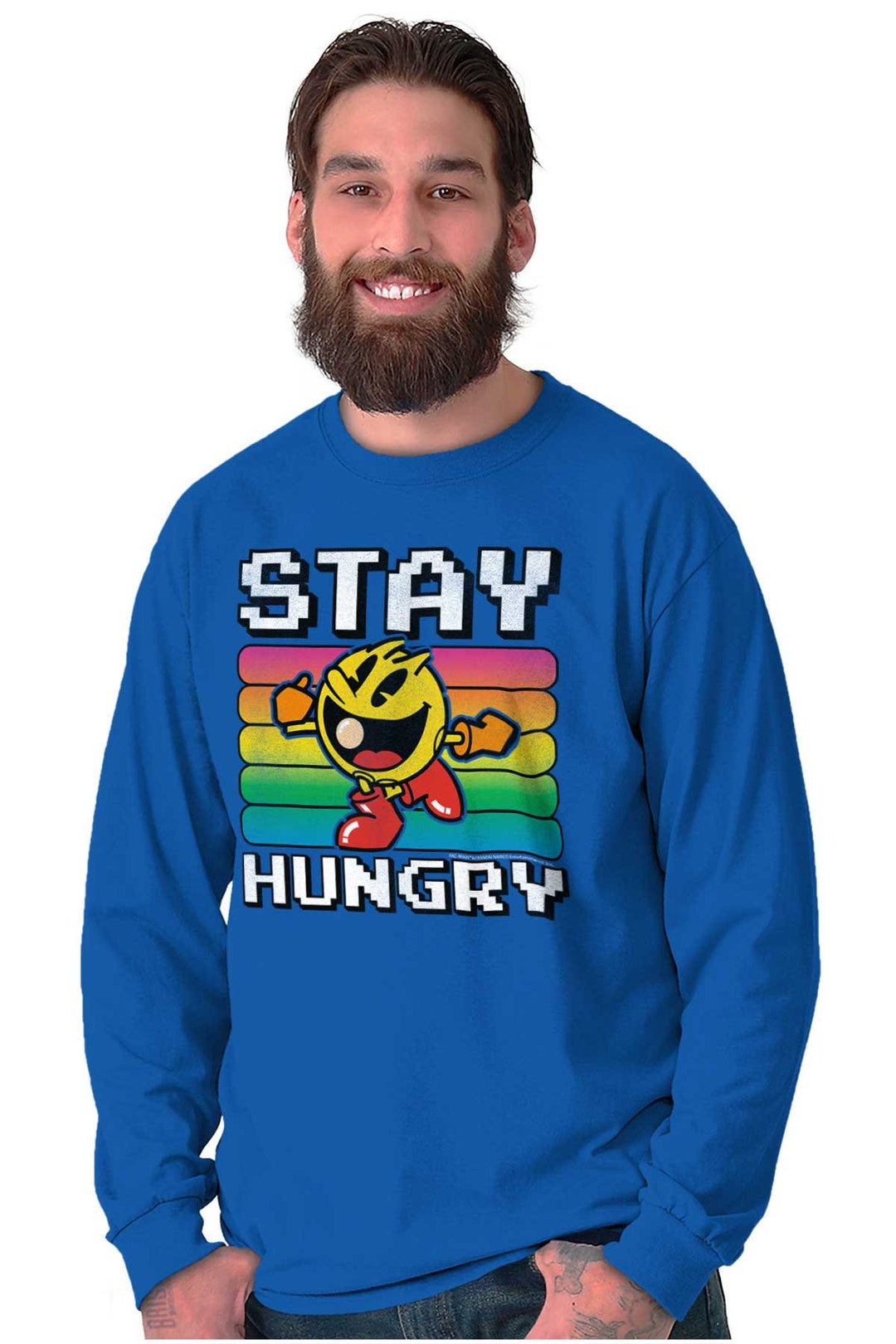 PACMAN Stay Hungry Funny Food Hangry Gamer Long Sleeve Tshirt for Men ...