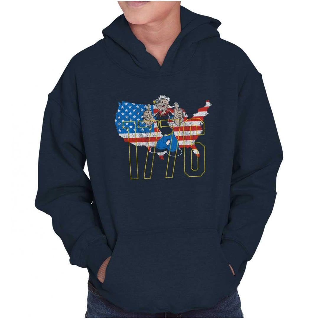 Popeye Sailor Faded American Flag Cartoon Youth Hooded Sweatshirt Boy ...