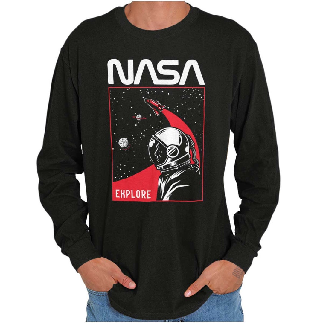 NASA Astronaut Space Explorer Worm Logo Gift Long Sleeve Tshirt for Men ...