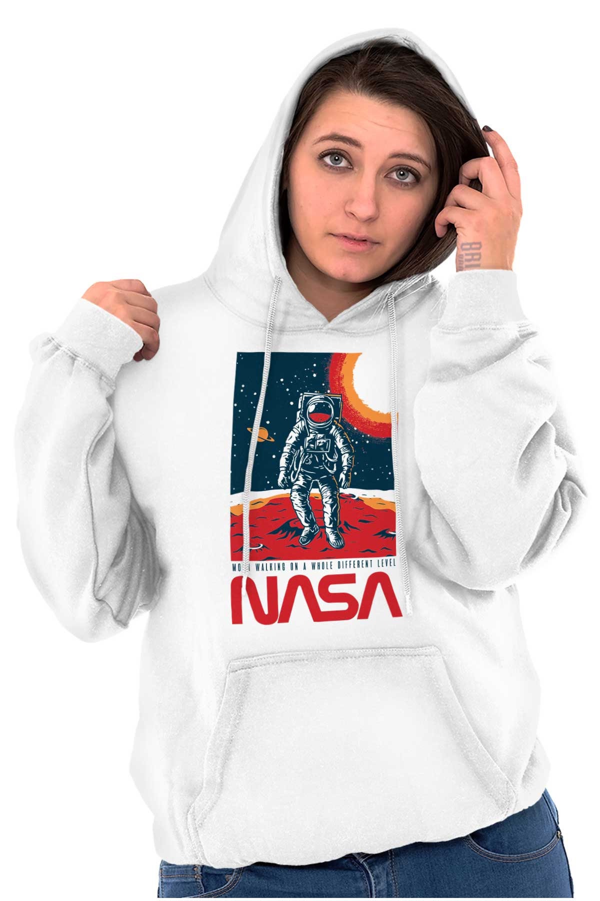 NASA Astronaut Spaceman Man on the Moon Gift Hoodie Hooded Sweatshirt ...