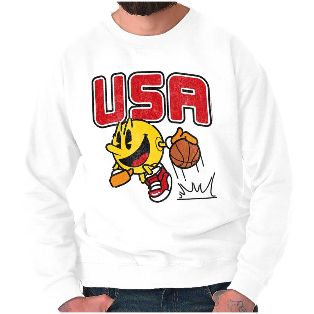 Retro PACMAN Arcade Game Basketball Team USA Womens or Mens Crewneck ...