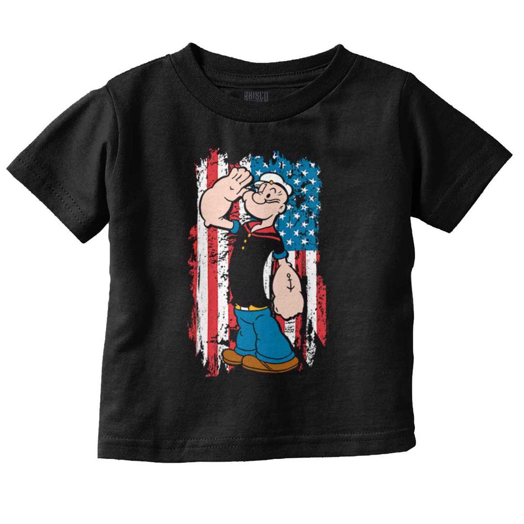 Popeye the Sailor Man Salute American Flag Toddler Boy Girl Youth T ...