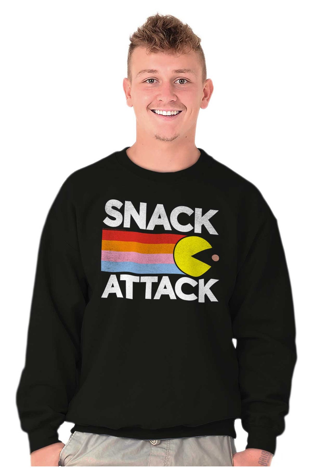 PACMAN Snack Attack Hungry Hangry Eat Food Womens or Mens Crewneck ...