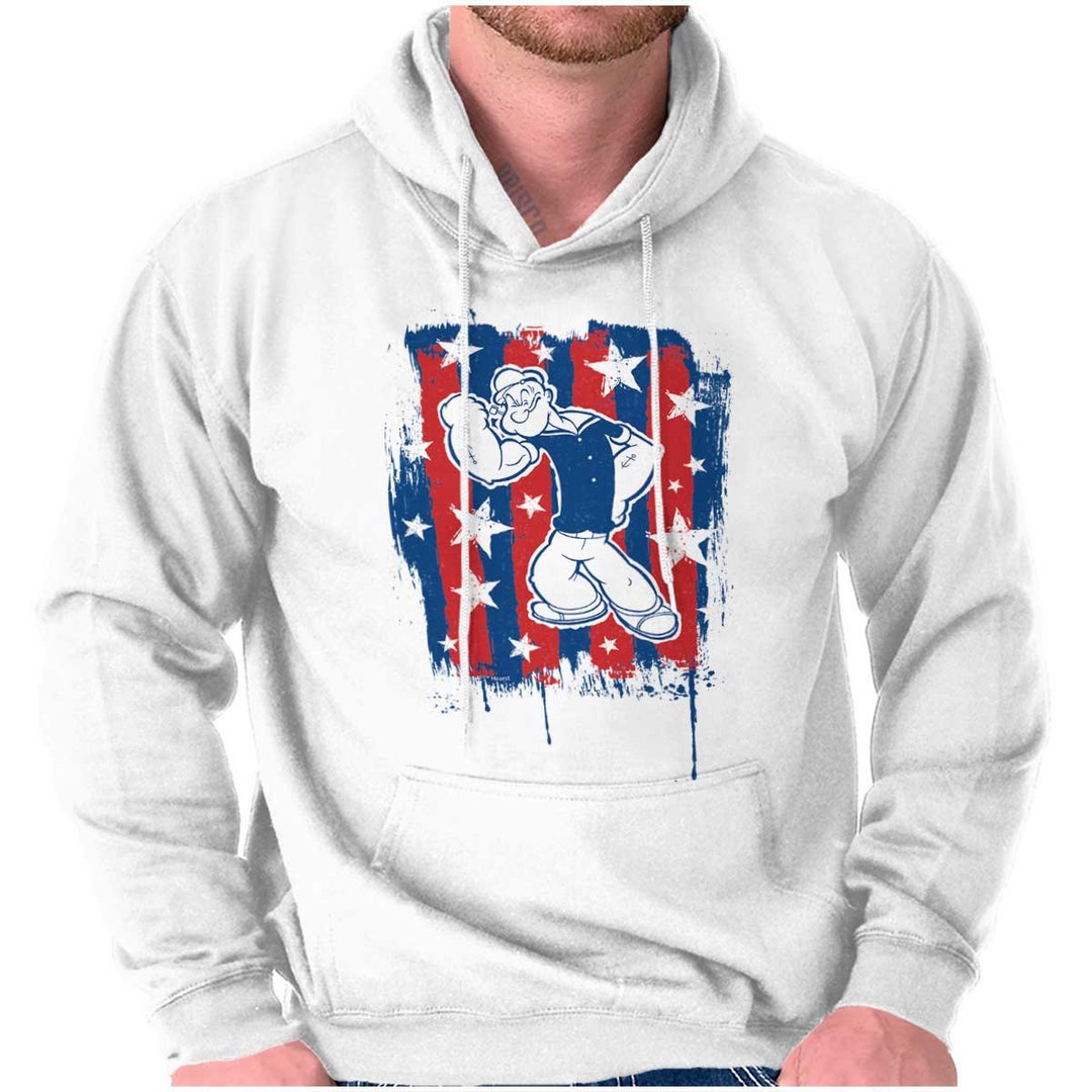 Vintage Patriotic Popeye American Flag Gift Hoodie Hooded Sweatshirt ...
