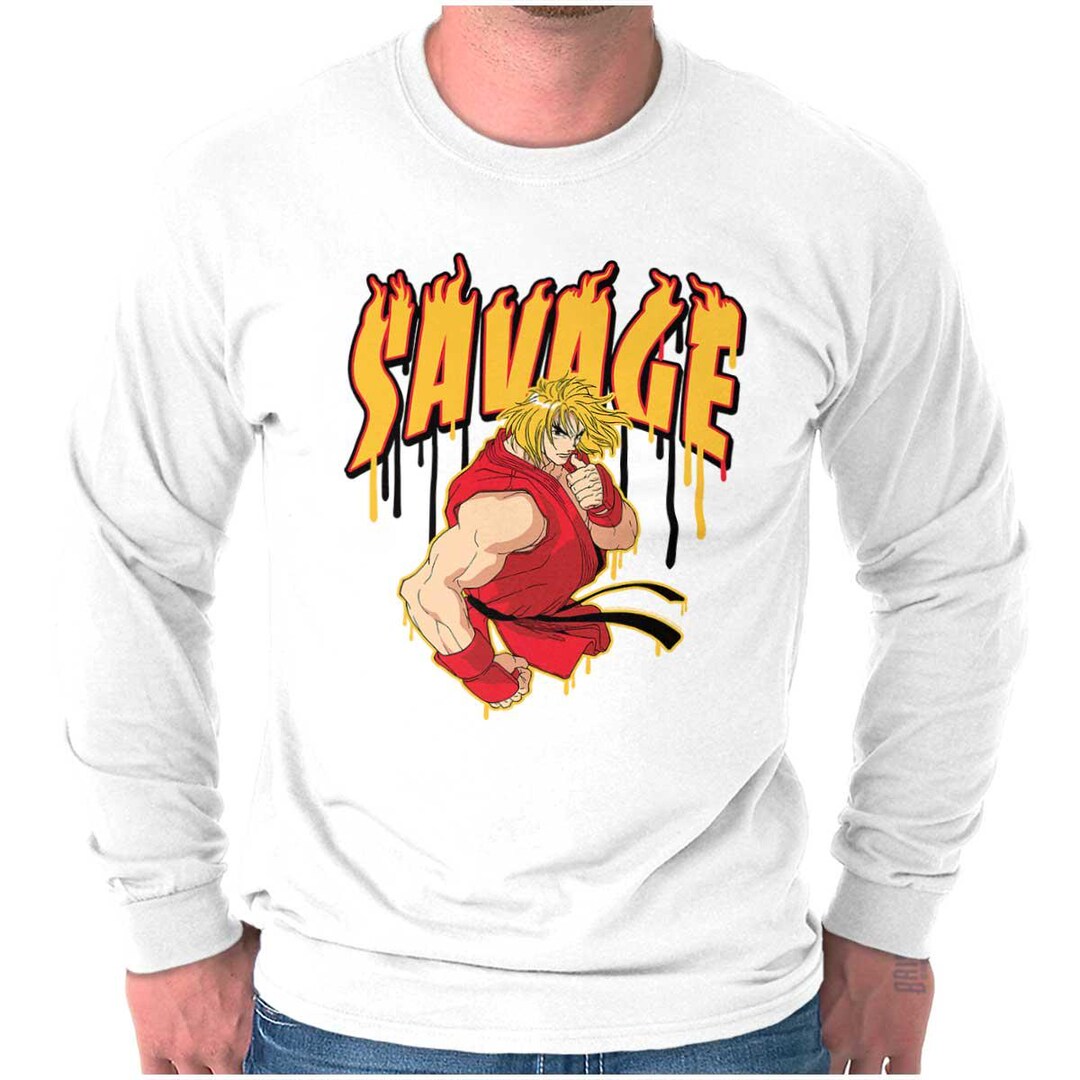 Retro Street Fighter Video Game Ken Savage Long Sleeve Tshirt for Men ...