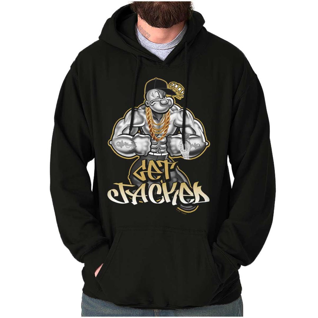 Urban Popeye the Sailor Man Get Jacked Flex Hoodie Hooded Sweatshirt ...