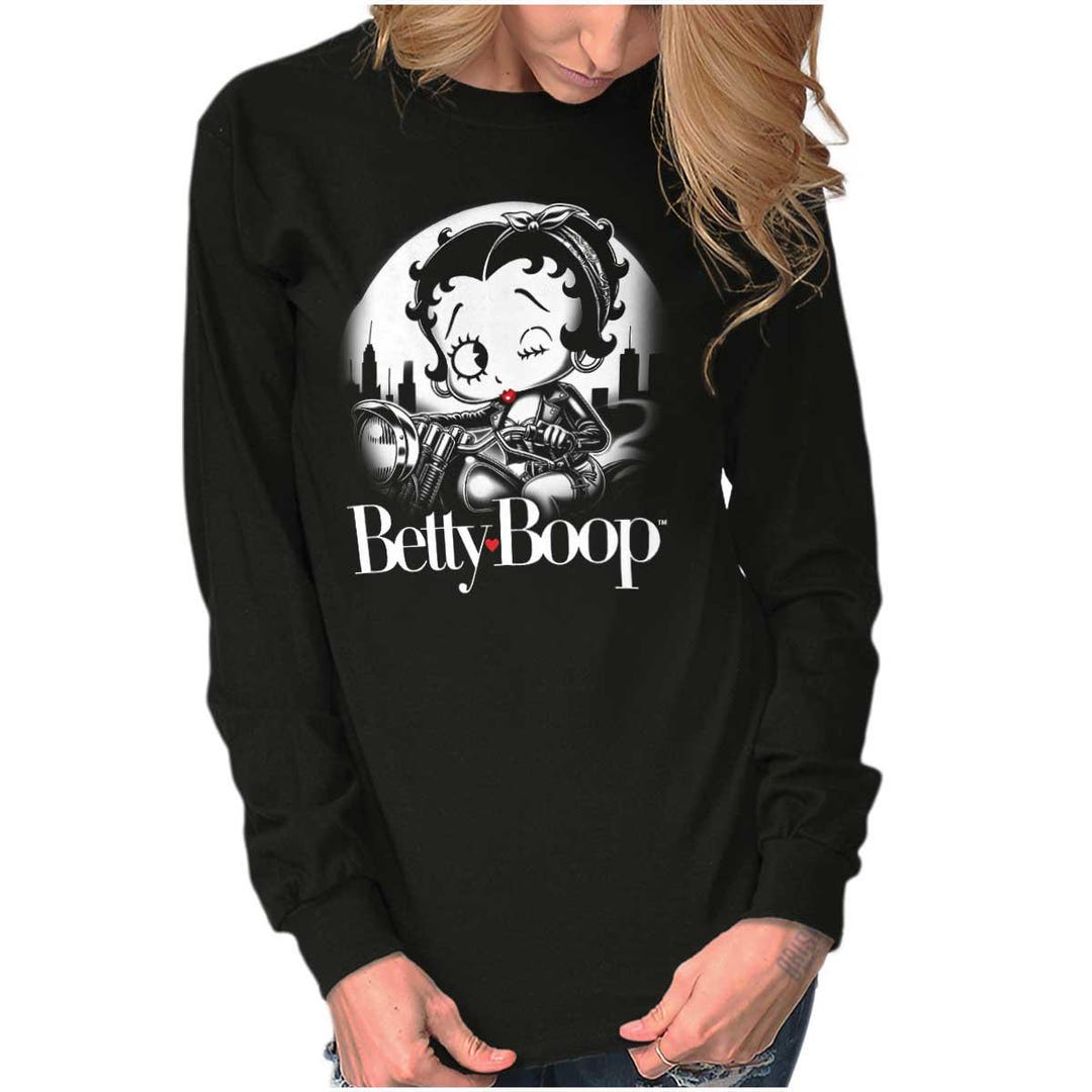 Betty Boop Retro Cartoon Biker Baddie Wink Long Sleeve T Shirt Tees for ...