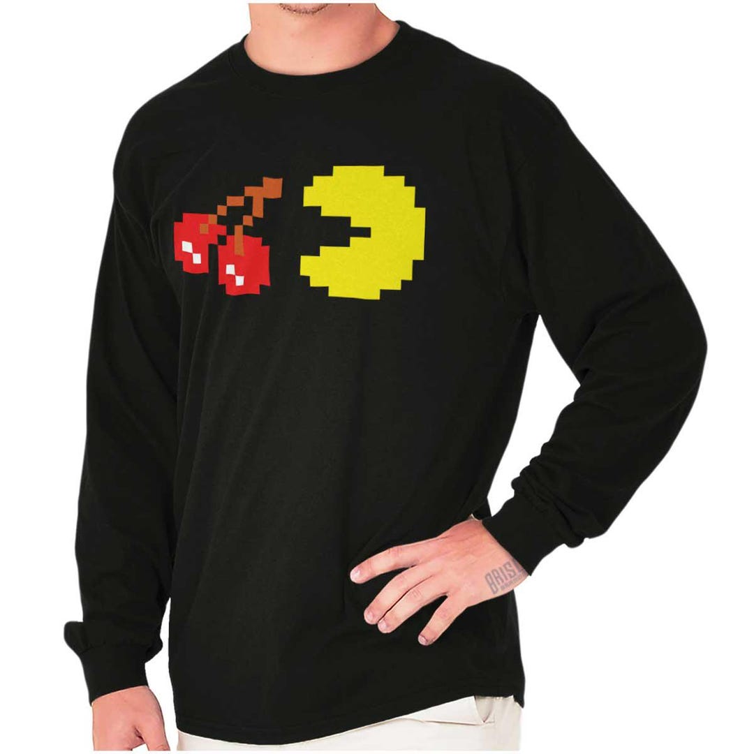 Retro Pixelated PACMAN Arcade Game Cherry Long Sleeve Tshirt for Men or ...