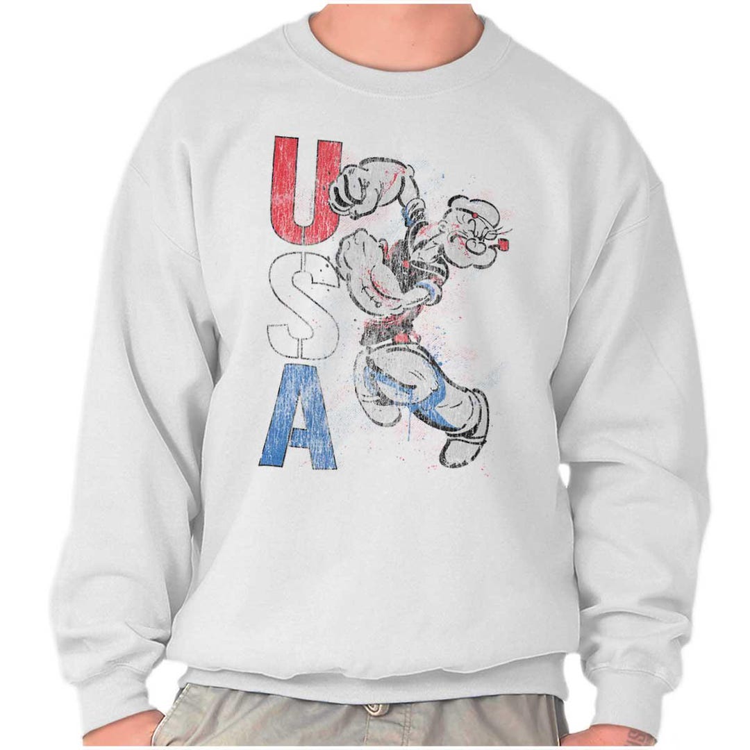 Popeye Patriotic Vintage Faded American Flag Womens or Mens Crewneck ...