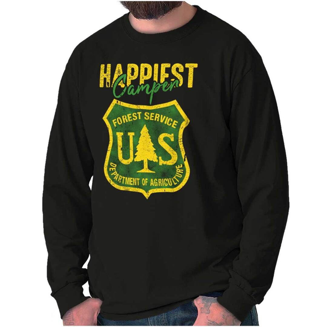 Happy Camper US Forest Service Camping Gift Long Sleeve Tshirt for Men ...