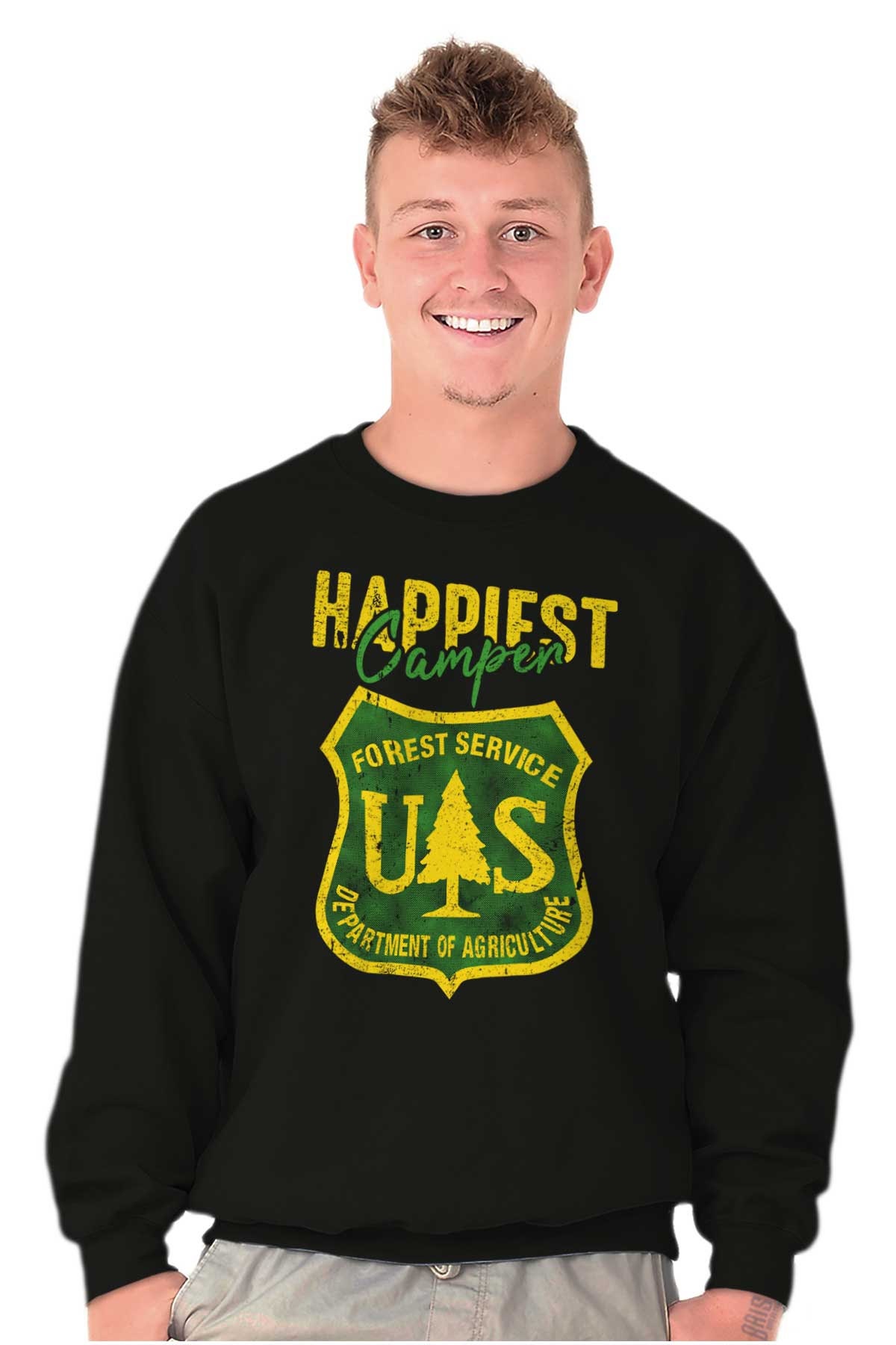 Happy Camper US Forest Service Camping Gift Womens or Mens Crewneck ...