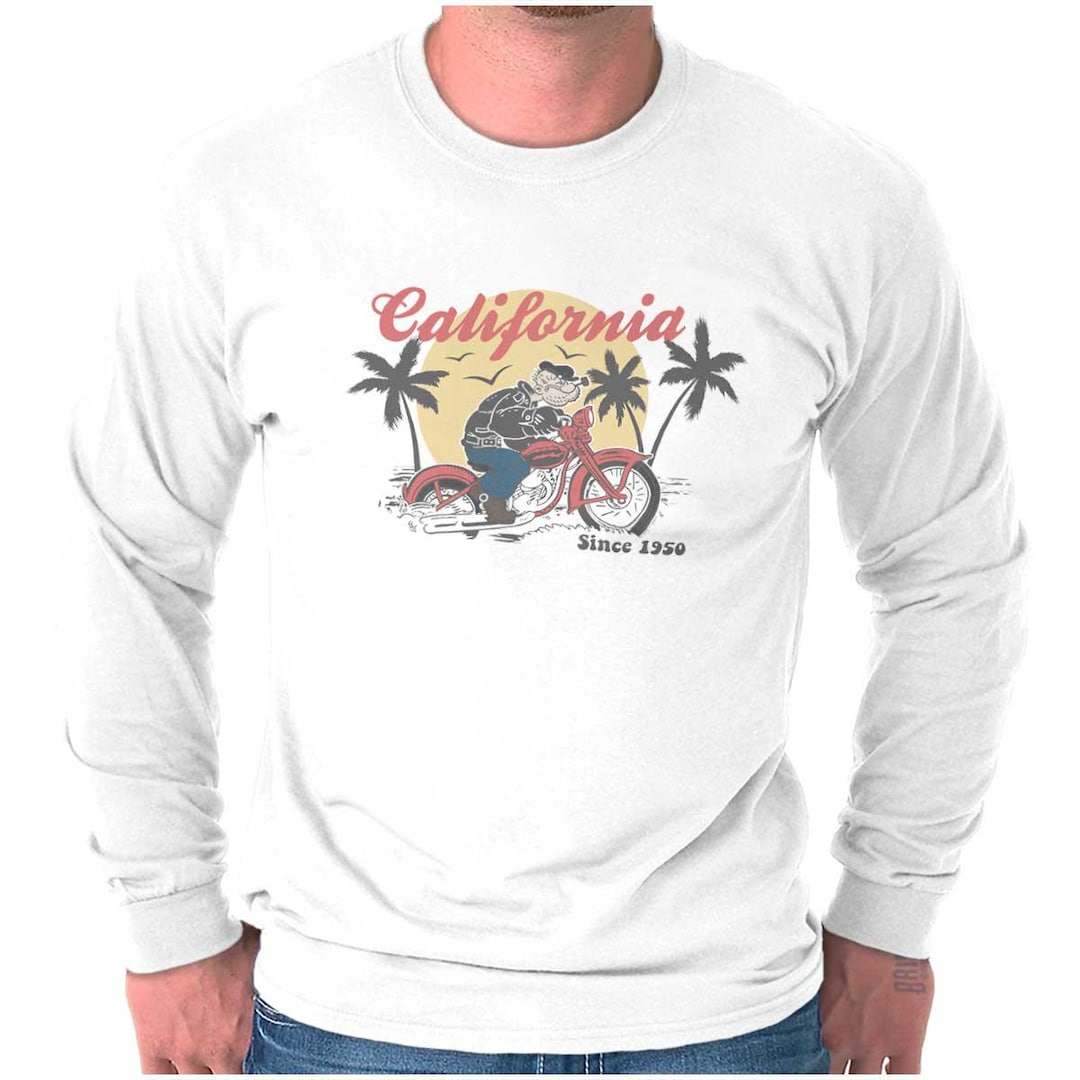 Popeye Biker California Motorcycle Cartoon Long Sleeve Tshirt for Men ...