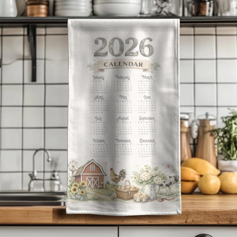 2026 Farmhouse Calendar Tea Towel Kitchen Decor - Etsy