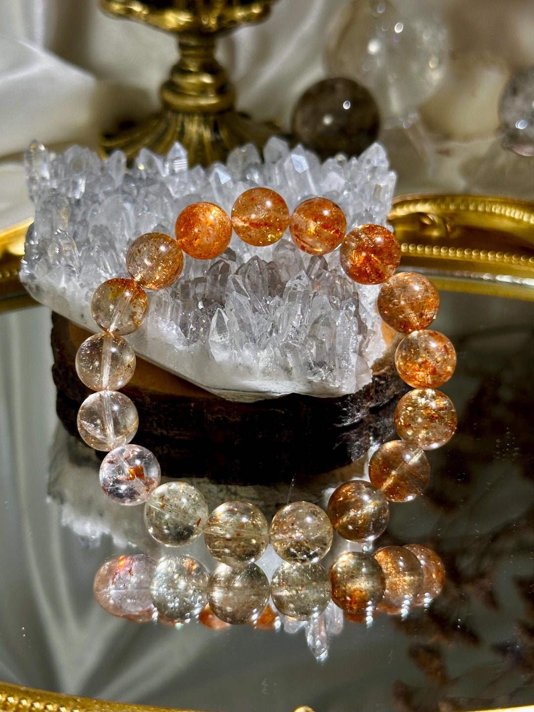 12.5mm Natural Excellent Grade Tanzanian Arusha Sunstone Bracelet 12.5咪 ...