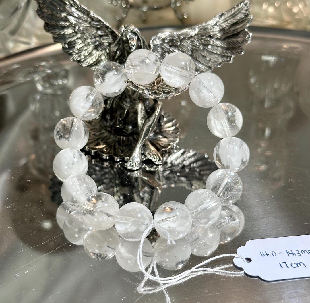 14mm Natural Snow Flakes Phantom Clear Quartz Beaded Bracelet 14 ...