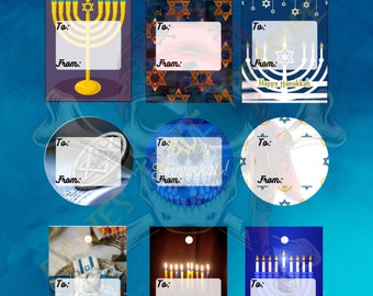 Printable Hanukkah Gift Tags, Menorah Hanukkah Tags, Gift Tags, Happy ...