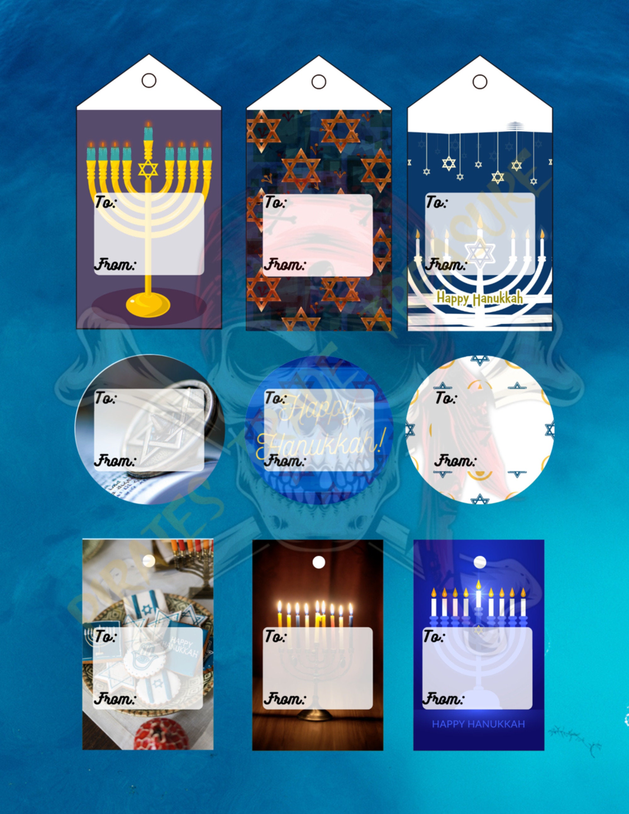 Printable Hanukkah Gift Tags, Menorah Hanukkah Tags, Gift Tags, Happy ...