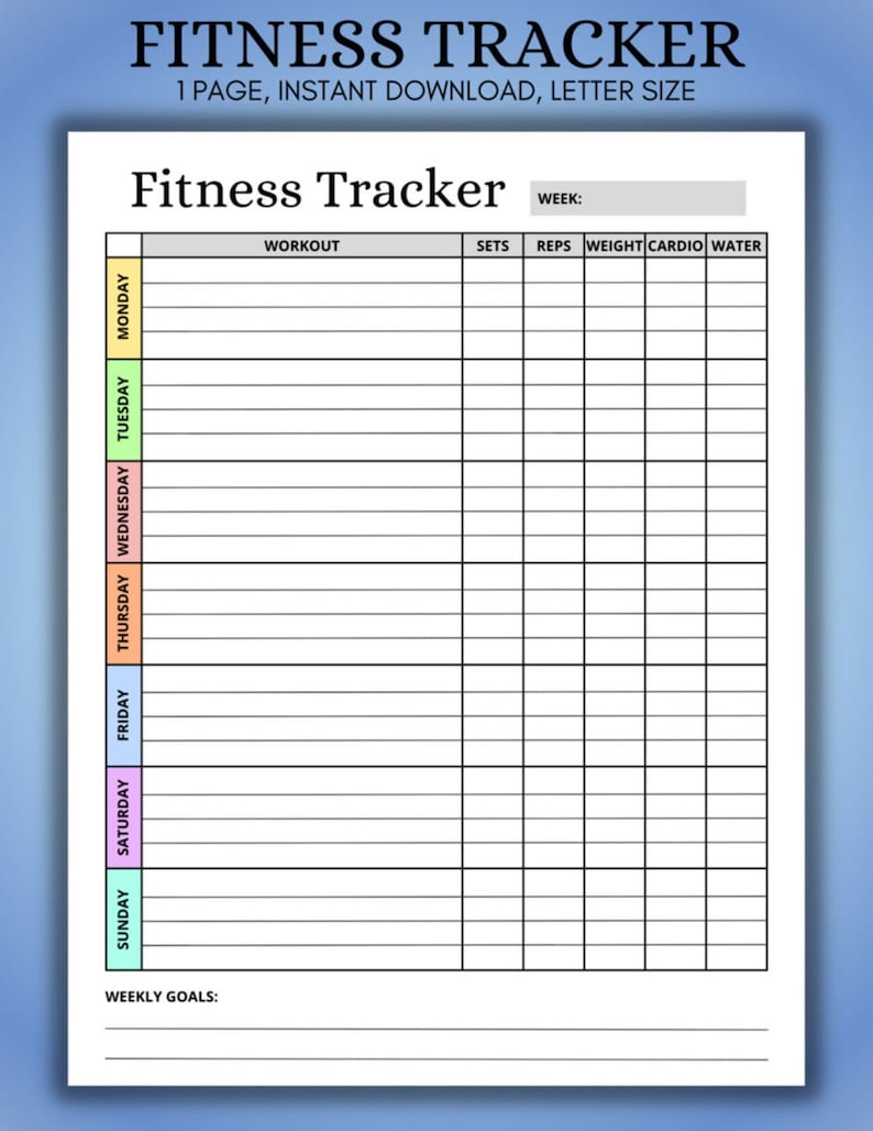 Fitness Tracker, Digital Download, Printable, Workout Log, Exercise ...