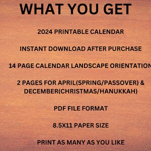 2024 Printable Calendar digital Download, Instant Download, PDF ...