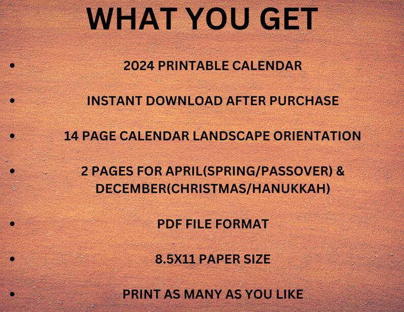 2024 Printable Calendar digital Download, Instant Download, PDF ...