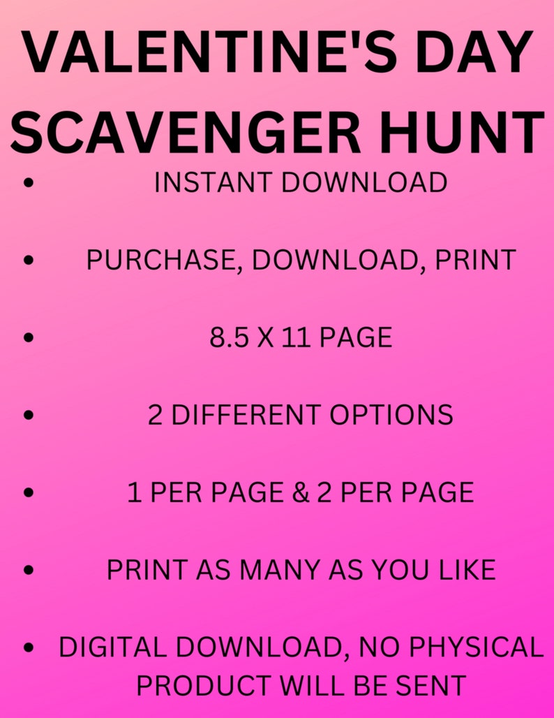 Valentine's Day Scavenger Hunt, Digital Download, Printable, Fun Games ...