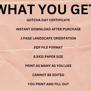 Gotcha Day Certificate, Pet Adoption Certificate, Kitty Adoption, Cat ...