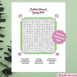 Problem-focused Coping Skills Word Search, Mental Health Word Search ...