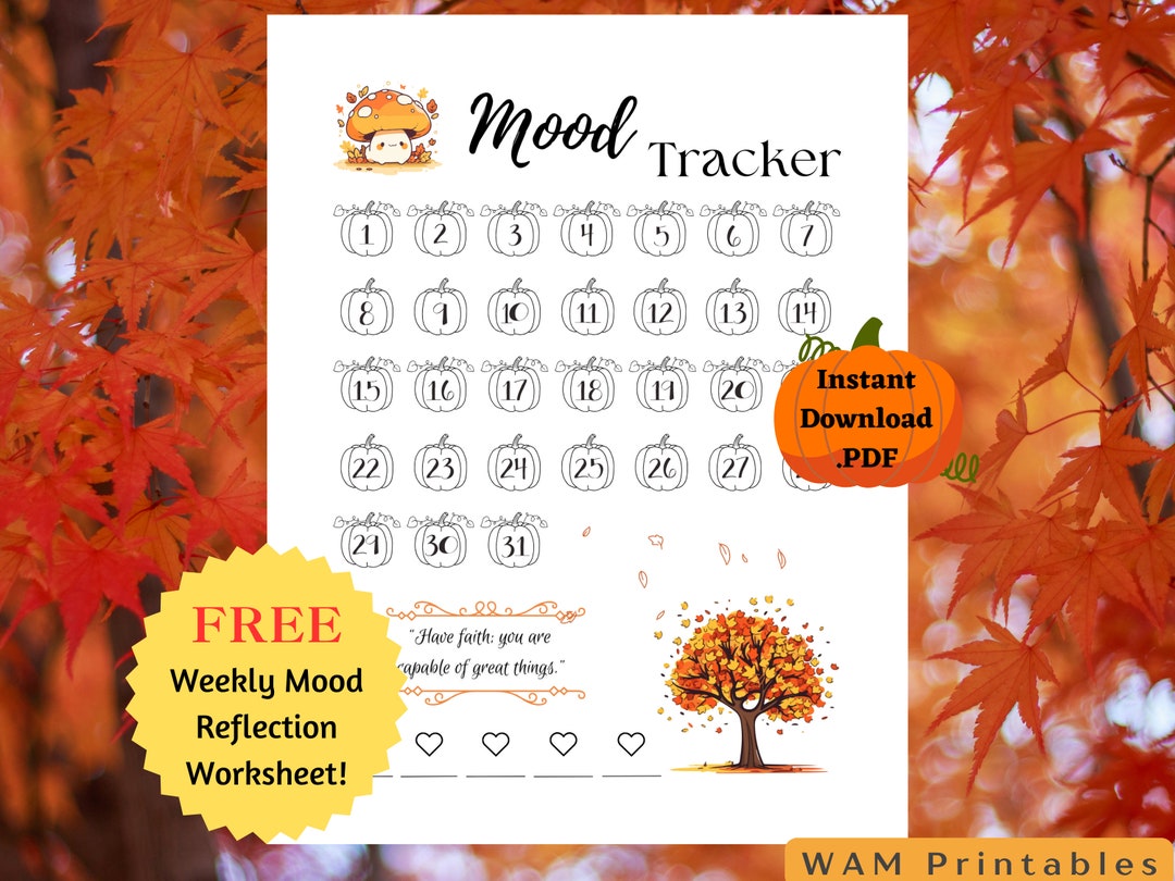 Monthly Mood Tracker, October Mood Tracker, Halloween Mood Tracker ...