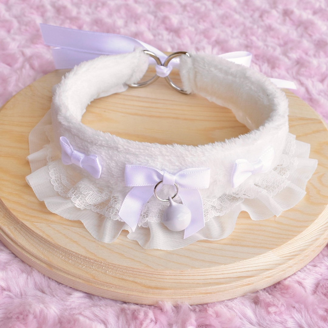 White Fluffy Kitten Collar | Pet Play Cosplay Gear Adult Ruffles Lace ...