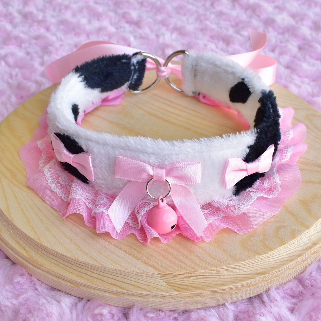 Cow Print Fluffy Kitten Collar | Pet Play Cosplay Gear Adult Ruffles ...