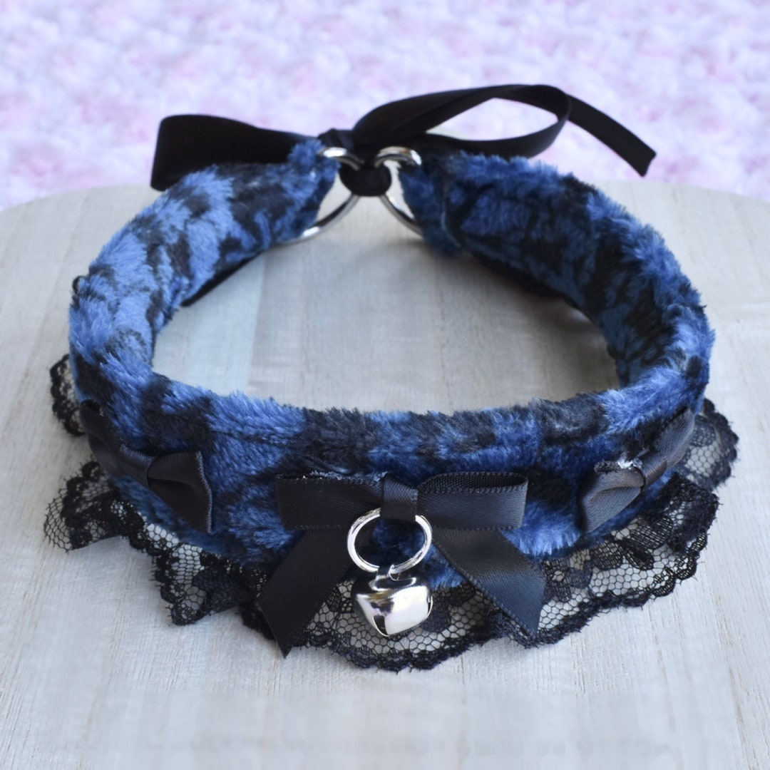 Victorian Blue Fuffy Kitten Collar Pet Play Cosplay Gear Adult Ruffles ...