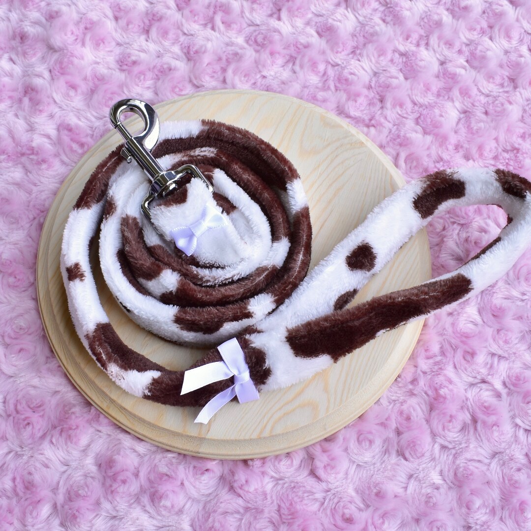 Brown Cow Print Fluffy Leash 4.25 Feet Pet Play Cosplay Adult - Etsy