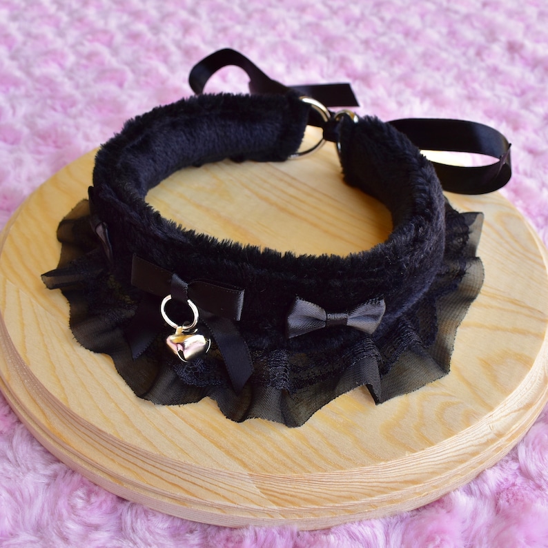 Black Fluffy Kitten Collar | Pet Play Cosplay Gear Adult Ruffles Lace ...