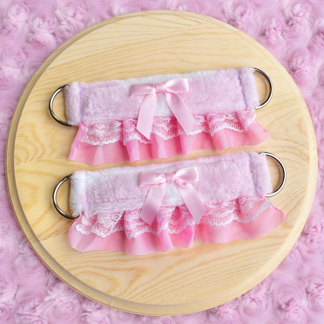 Pink Cow Print Fluffy Cuff Set - Petplay Kitten Cute Lace Adult ...